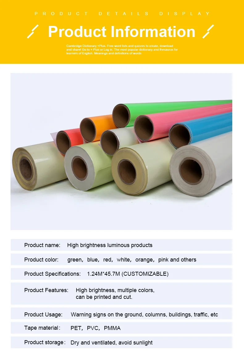 8 Hours Printable PVC Self Adhesive Glow in the Dark Film
