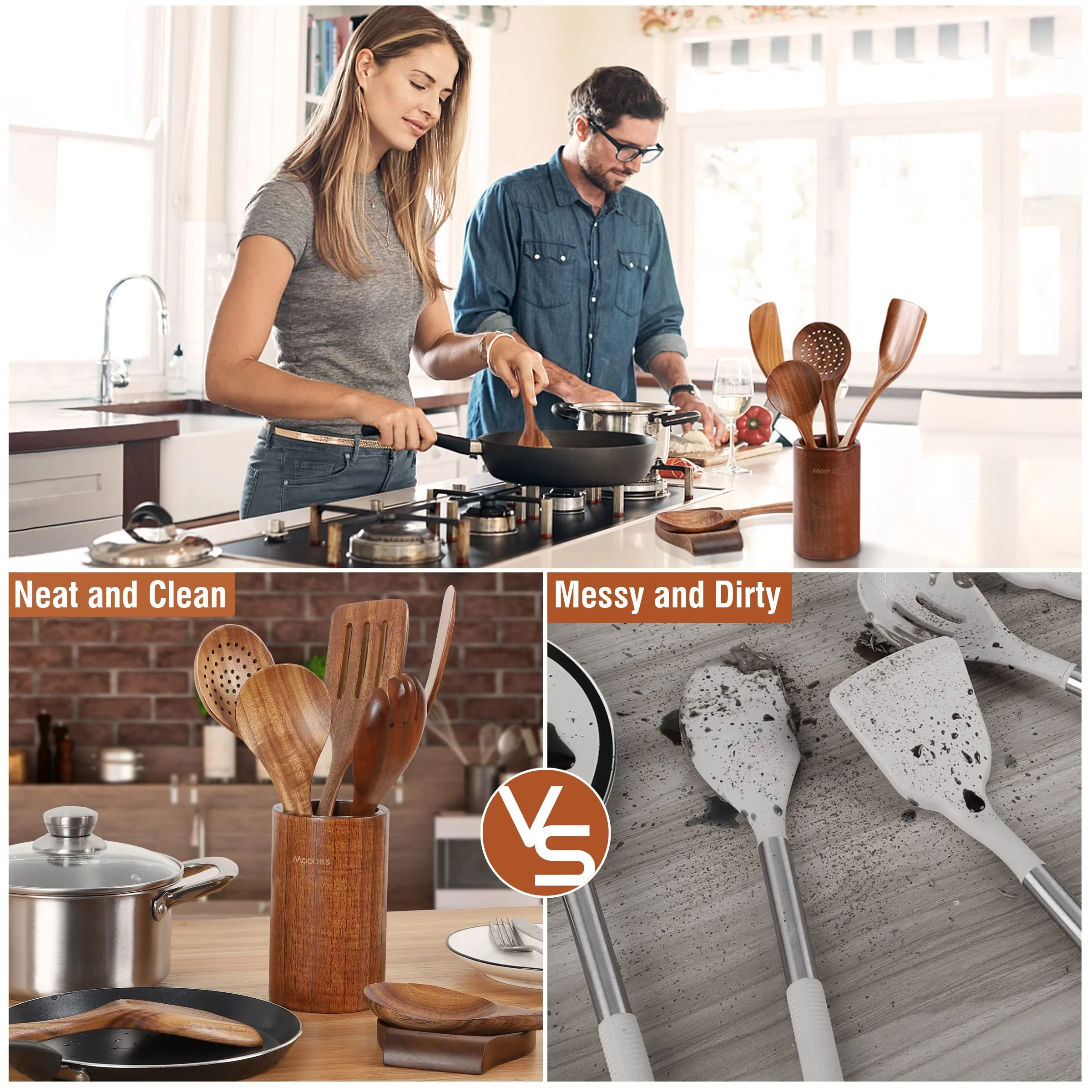 Natural Teak Wooden Cooking Set - Sustainable Utensils