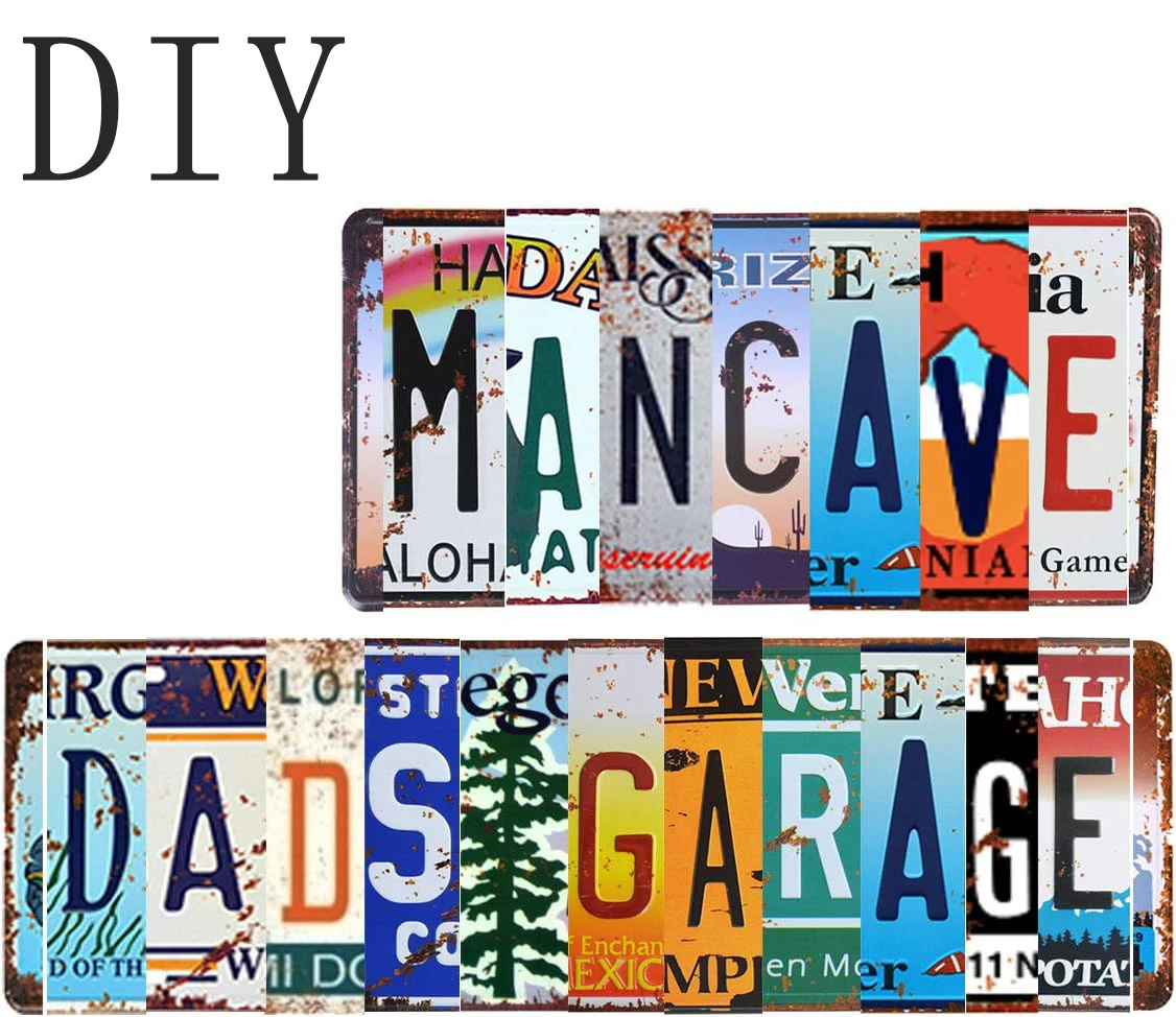 Vintage Metal Embossed Number Plates - Car Decor Souvenirs