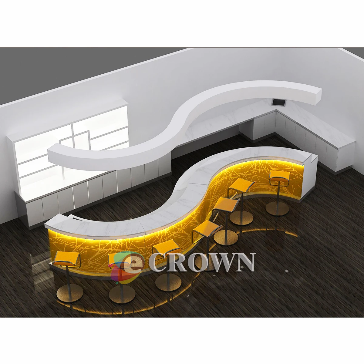 Counter Luxury Curved Design Decorate Plain White Showcase Cashier ...