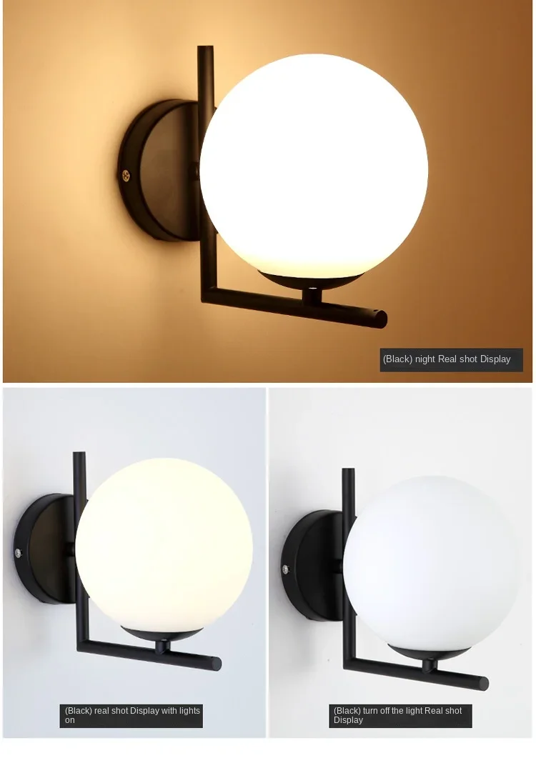 Simple Modern Molecular Spherical Wall Lamp Gold Black Bedroom Bedside ...