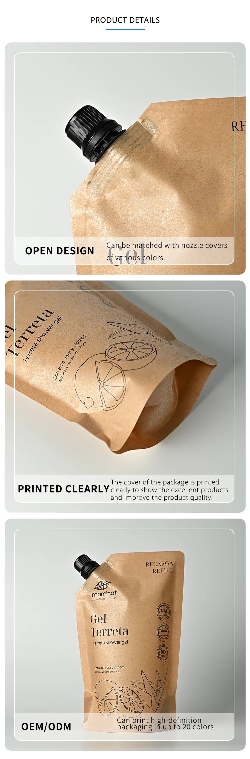 Biodegradable Reusable Stand up Plastic Juice Pouch Bags