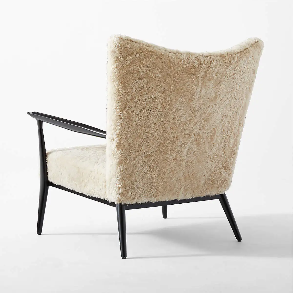 Pull up Shearling Lounge Chair - Mid Century Wooden Armchair