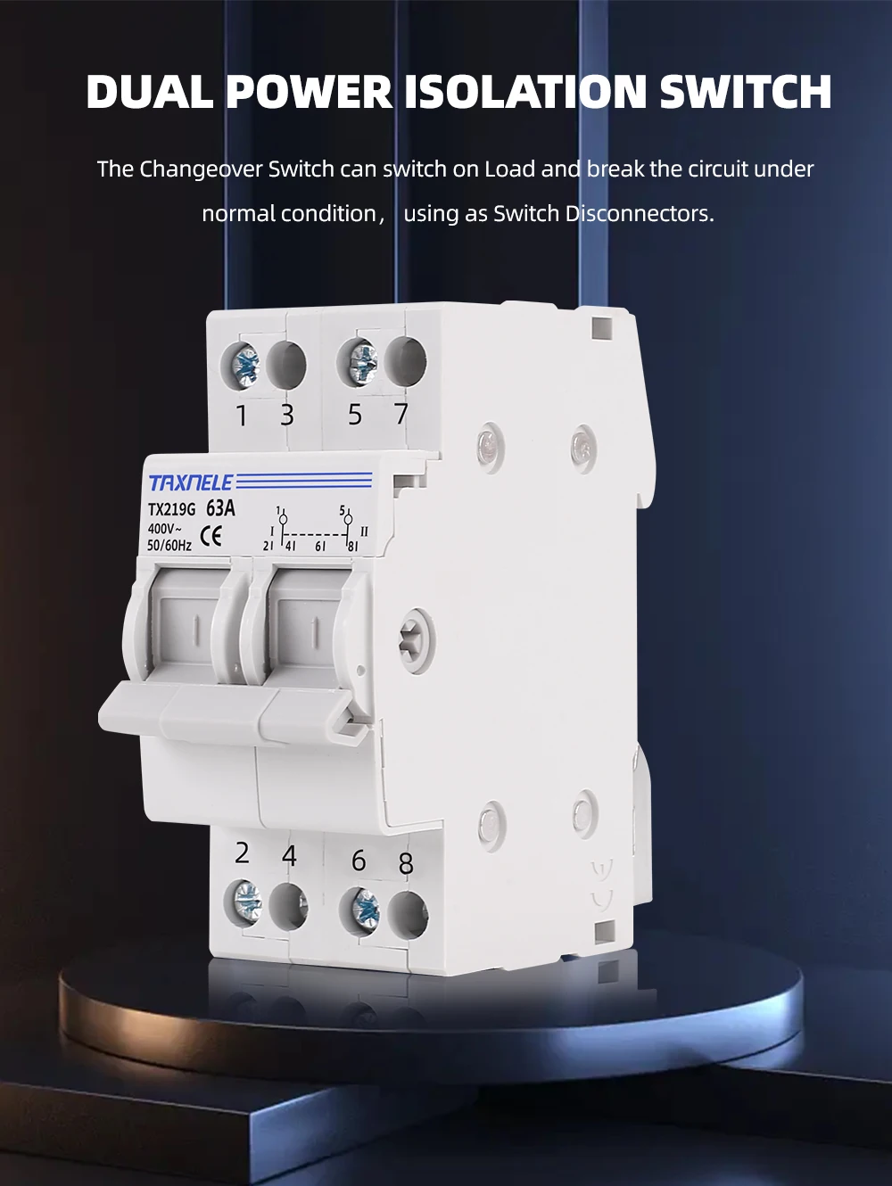 2P 40A 63A MTS Dual Power Manual Transfer Switch 230V 400V