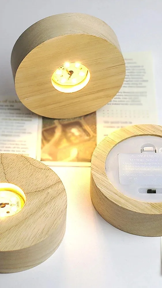 Black Walnut Luminous Base Charging Touch Sensor Led Solid Wood Acrylic ...
