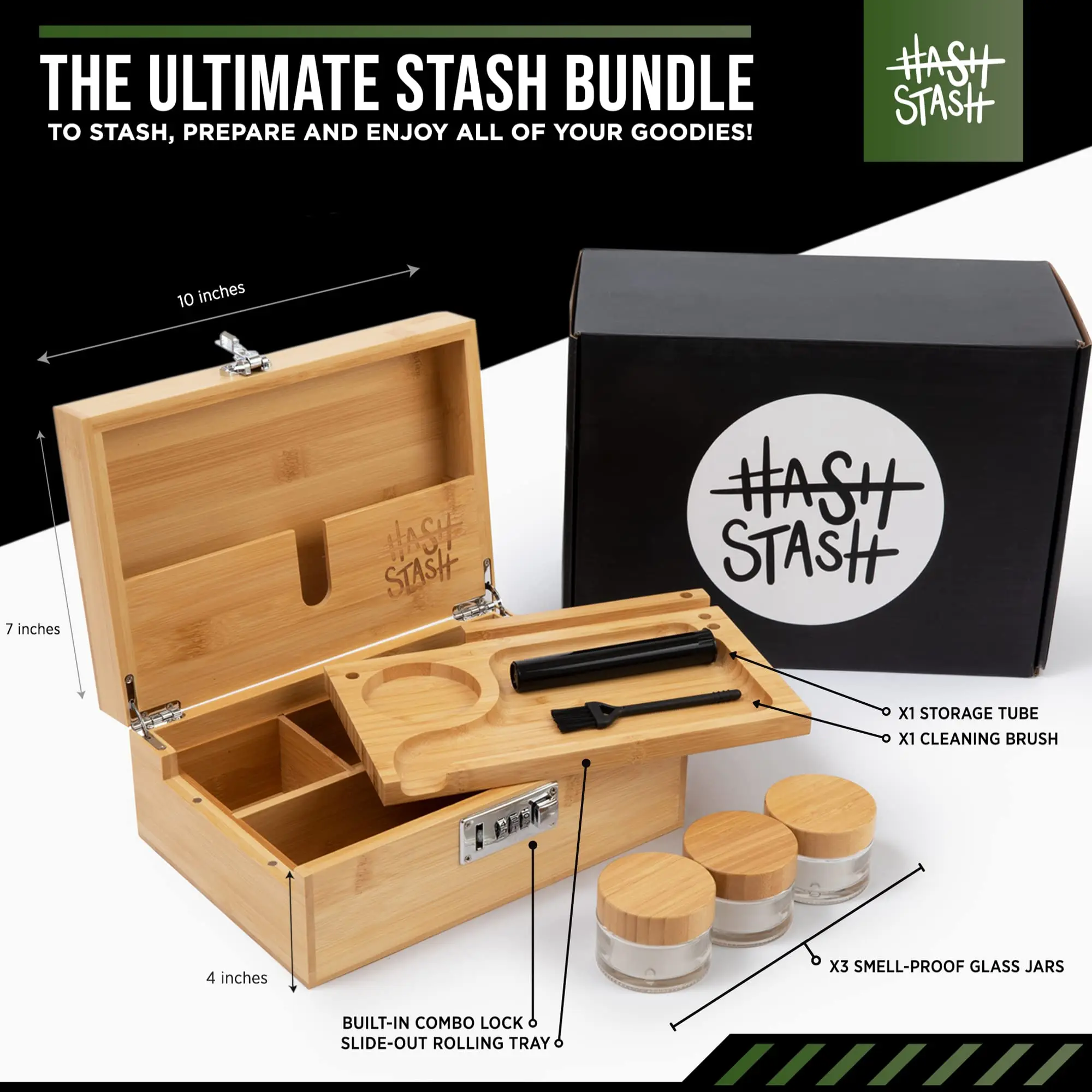 Bamboo Wooden Hash Stash Organizer Box With Rolling Tray Smell Proof ...