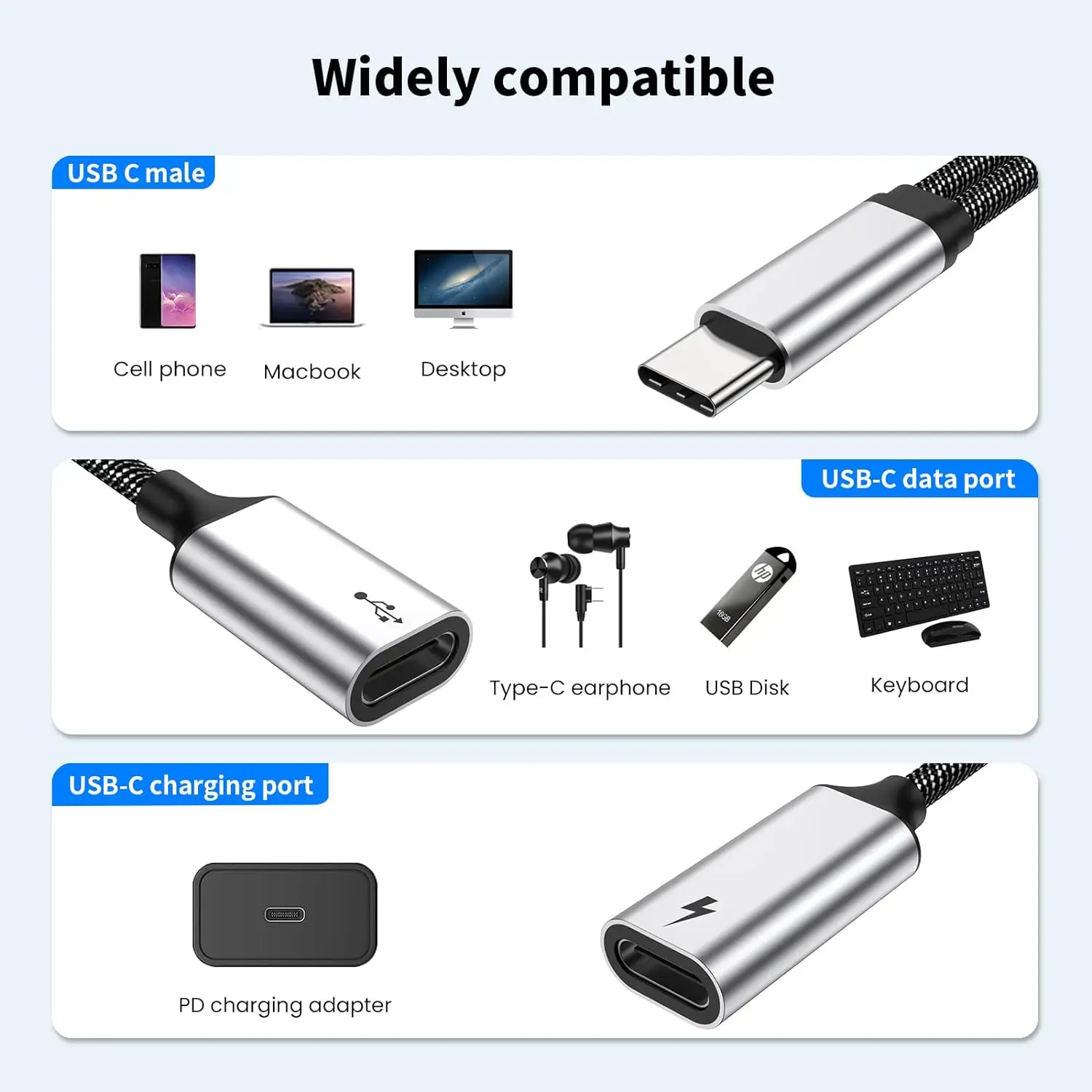 Usb C To Usb C Splitter Y Cable Adapter Pd And Audio 2 In 1 Usb C ...