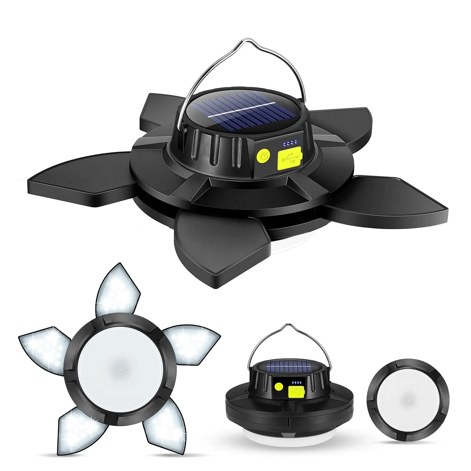 5 Leaves Foldable Solar Lantern Rechargeable Led Camping Lanterns ...