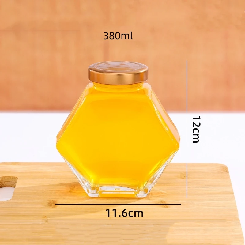Custom Hexagon Glass Bottle 100ml 180ml 280ml 380ml Sealed Honey Jar Glass Jar With Lid - Buy Ln ...