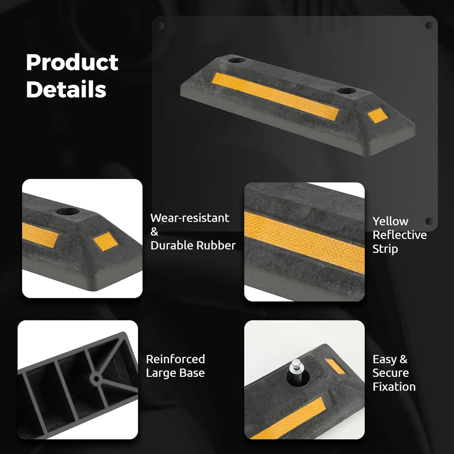 Heavy Duty Reflective Rubber Positioner Car Wheel Stopper Parking Wheel ...