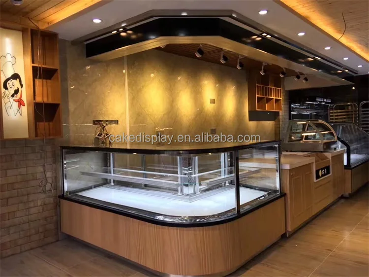 L Shape Corner Glass Bakery Cake Display Cabinet Showcase Refrigerator