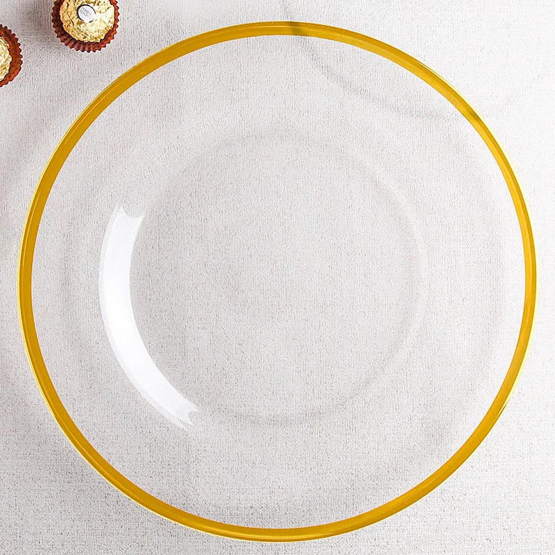 High Quality Transparent Gold Rimmed Dinner Plates Glass Decoration ...