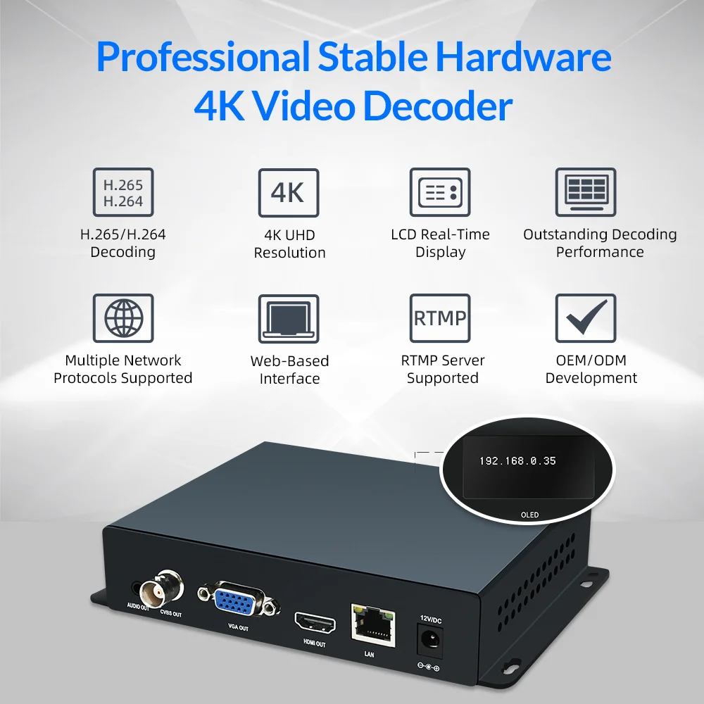 4K IP to HDMI Decoder Support RTMP Server H.265/H.264 HDMI Decoder ...