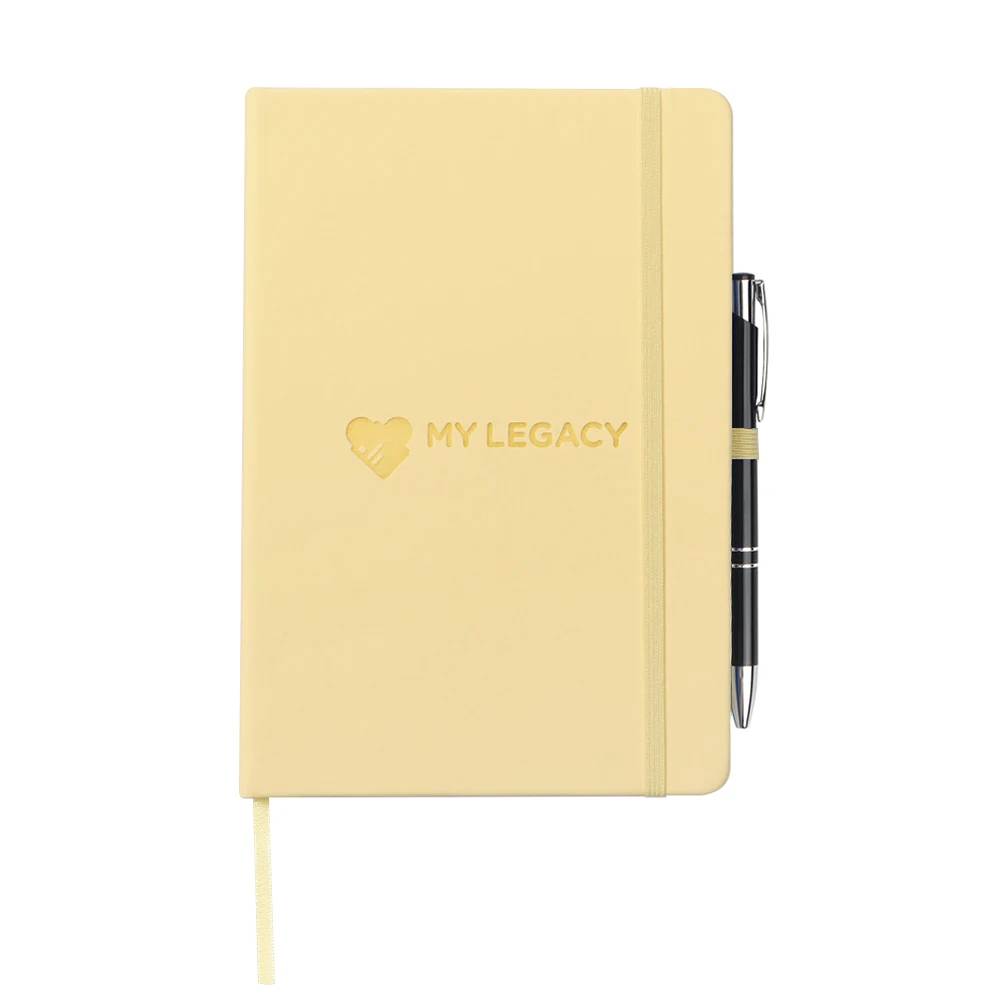 Custom A5 pu leather notebook beige with pen holder and elastic closure ...