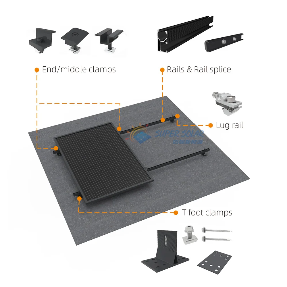 Super Solar Deck T Foot Mounts for Asphalt Shingle Roof Al6005-T5 ...
