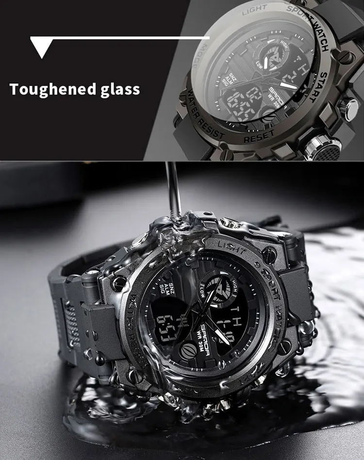 Smart Watch with LED Light Black Rubber Strap - Luxury Sport Watch Men