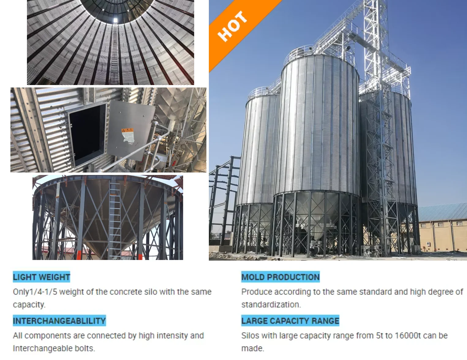 Galvanized Steel Hopper Bottom Storage Silo with Large Capacity for ...