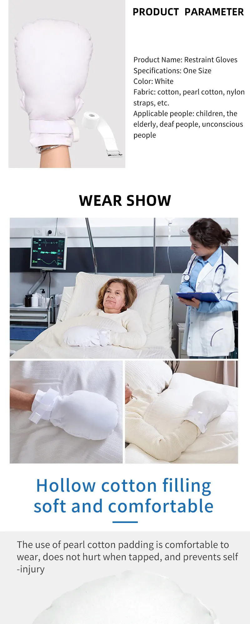 Medical Constraint Mittens Patient Action Finger Control Mitts - Buy ...