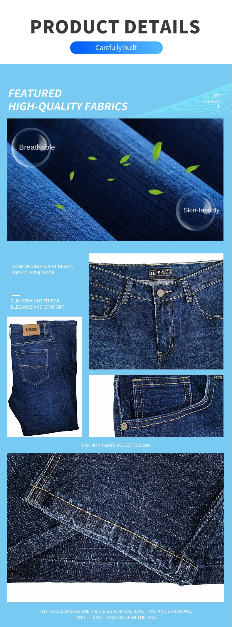 Custom Jean Pants Men's Stretch Jeans Slim Fit Straight Business ...