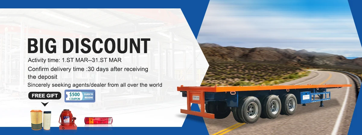 3 Axles 40ft Container Flatbed Truck Semi Trailer - 40T Capacity