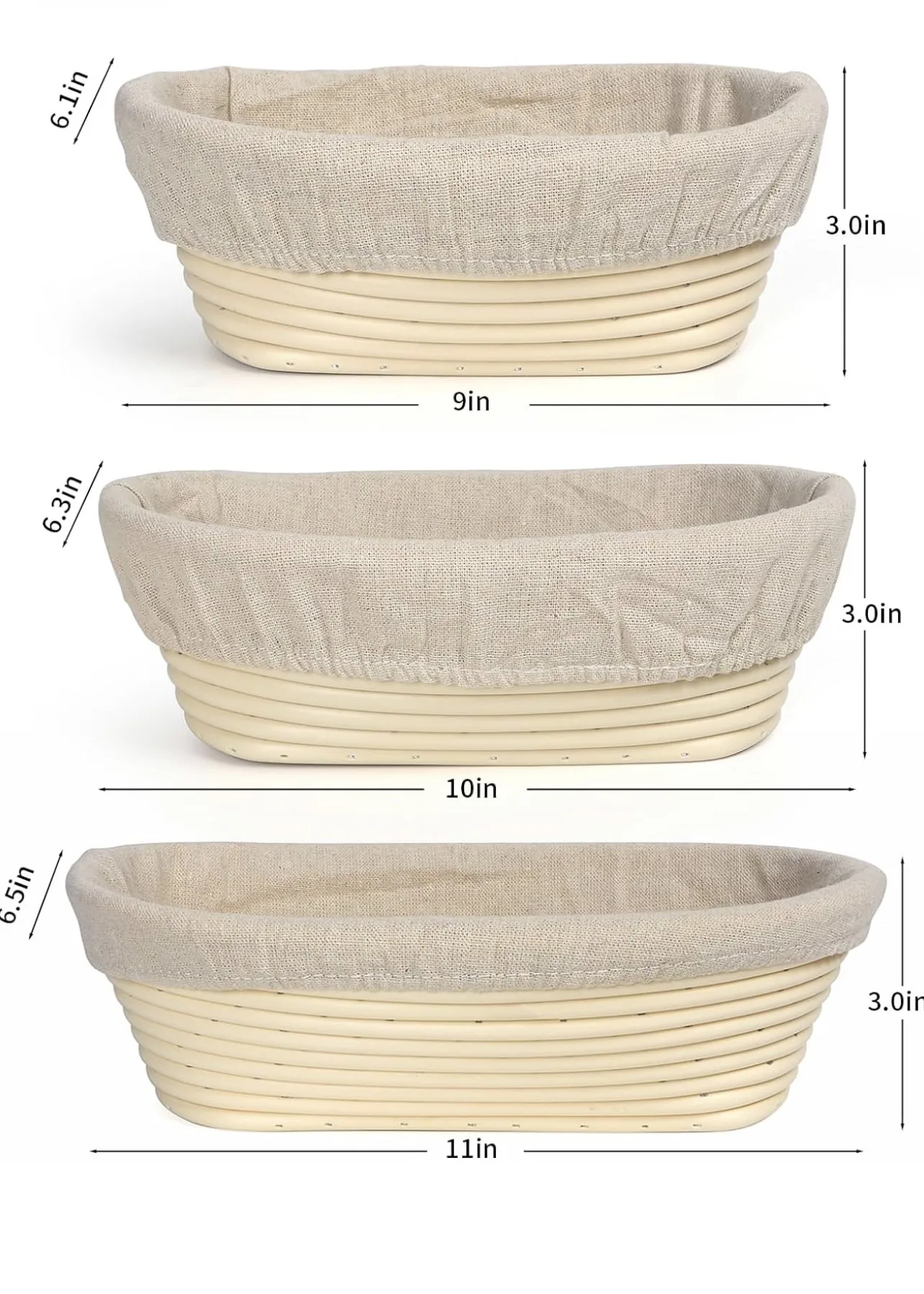 Round 9in Many Shapes Bread Proofing Basket Set For Making Bread With ...