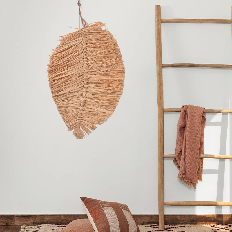 Leaf Shape Macrame Wall Hanging Macrame Raffia Leaves Wall Hanging For ...