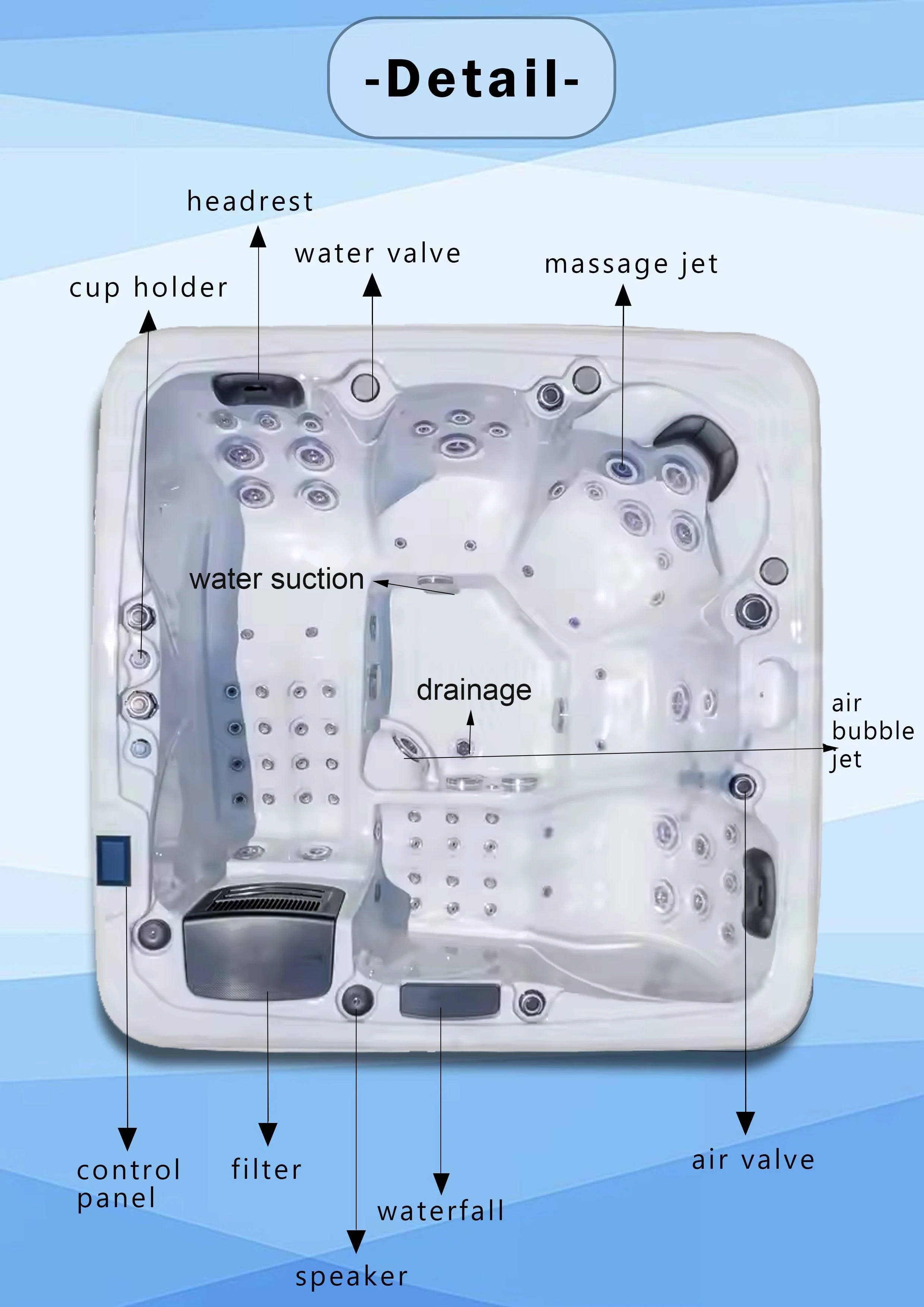 Modern 2.1m Midnight Opal Acrylic Hot Tub Outdoor Balboa System Spa ...