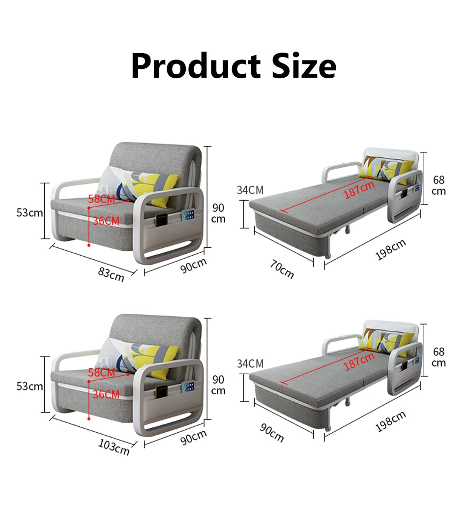 Modern Multi-purpose Sofa Cum Bed - Fabric Folding Bed Sofa with Metal ...