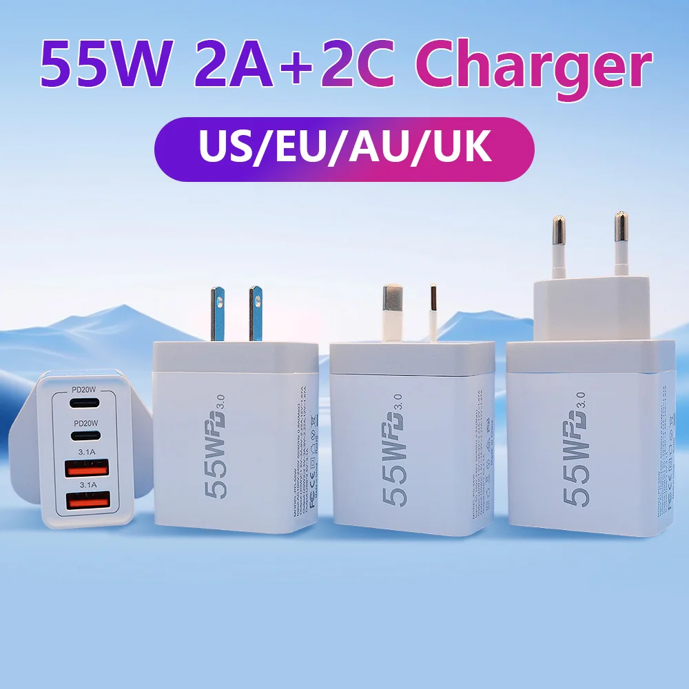 Wholesale Multi-port Adapter 3.1A Fast Charging 4 Ports Charger PD 55W ...