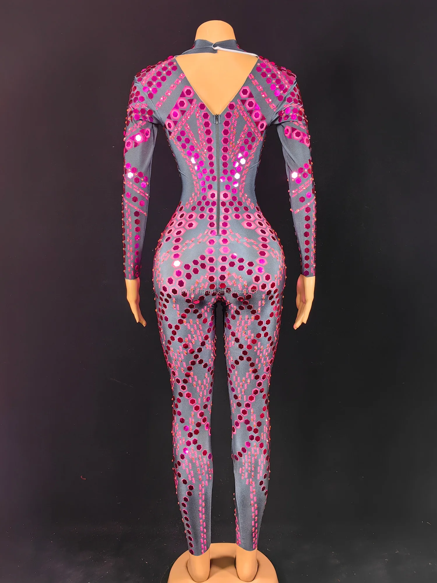 Sexy Bling Sequins Rhinestone Jumpsuit Spandex One Piece Bodysuits Slim
