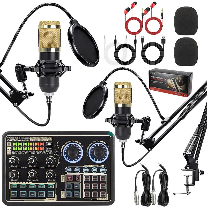 Two Bm800 with F009 Sound Card Set Dual Condenser Podcast Microphone ...