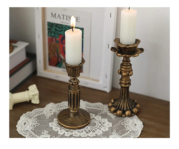 Distressed Metal Texture Candlestick Holders Retro Resin Candle Holder ...