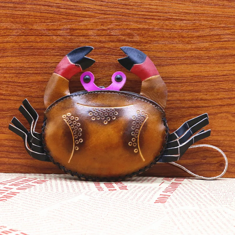 Crab Animal Carton Vintage Cowhide Leather Gift Handmade Coin Purse ...