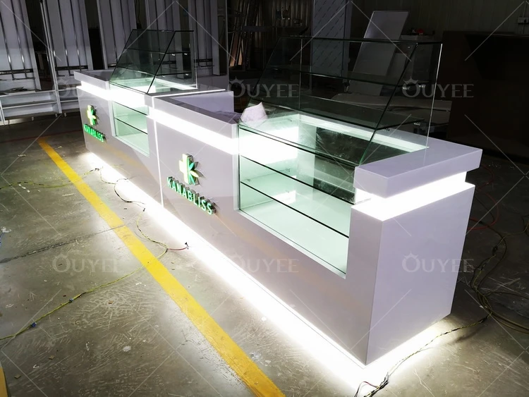 Modern Counter Dispensary Display Cases for Smoke Shops