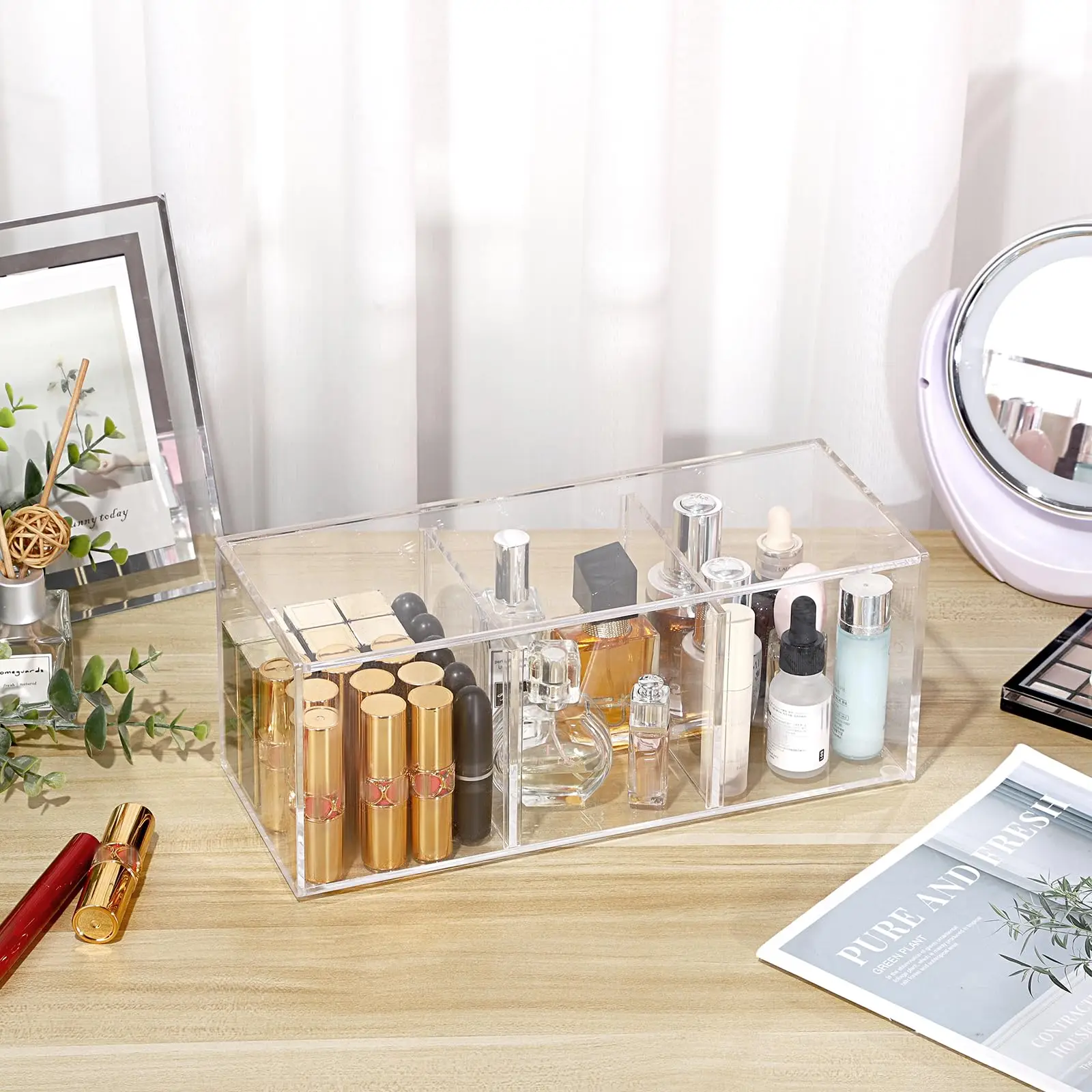 Custom Rectangle Clear Acrylic Divided Box Lucite Multi-purpose Desktop ...