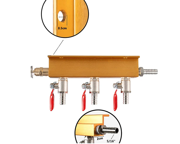3 Way CO2 Gas Distribution Beer Air Manifold With Check Valve 1/4 ...