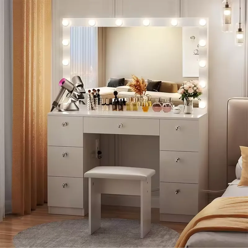 Dressing Table With LED Illuminated Mirror and Power Socket, Makeup ...