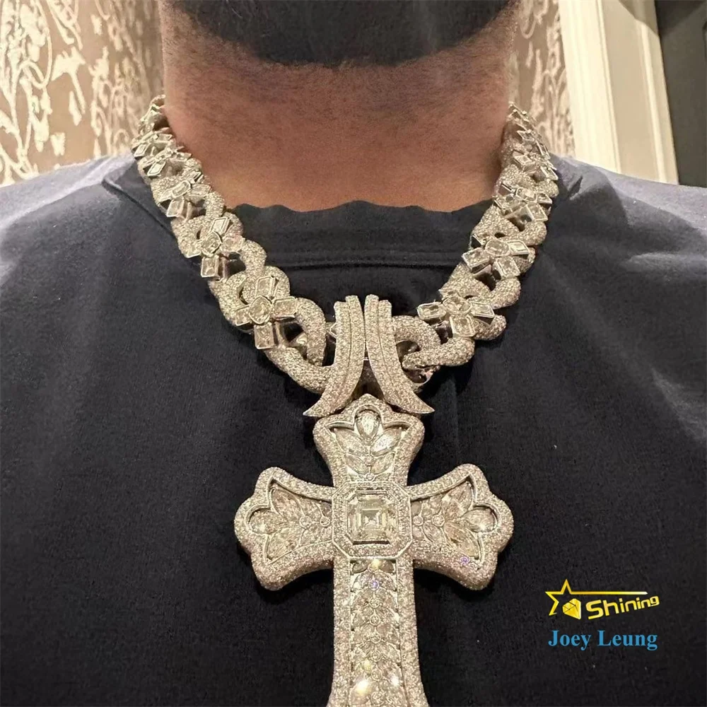 Hip Hop Jewelry Cross Pendant 925 Sterling Silver Ice Out