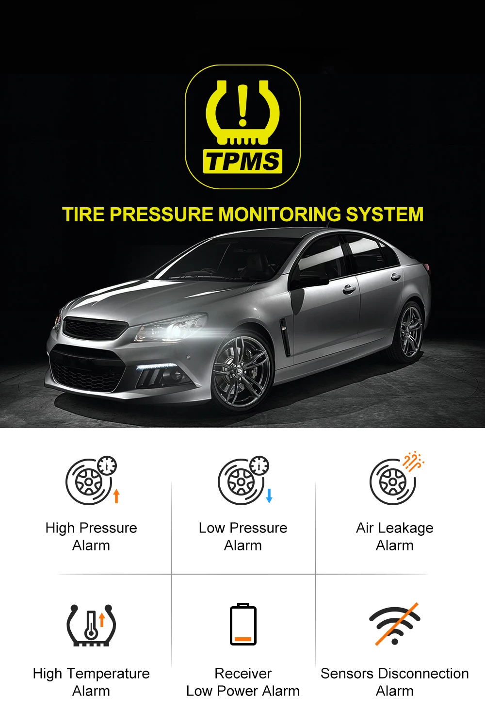 8bar 116psi Universal Tpms Tire Pressure Monitoring System Solar Tpms ...