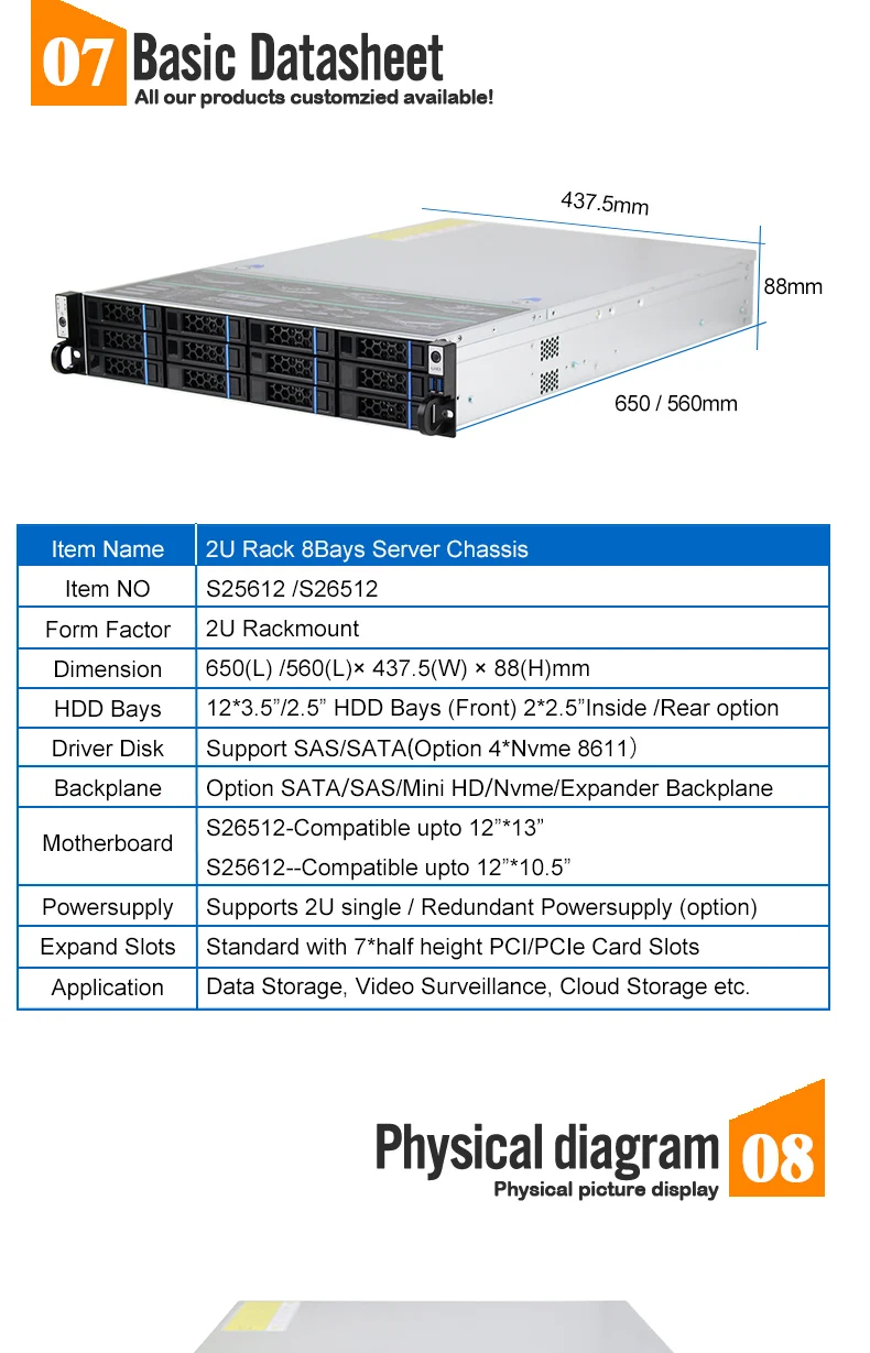 2u Rack Server Chassis With 12 Hot-swap Bays & Mini Hd Backplane Oem