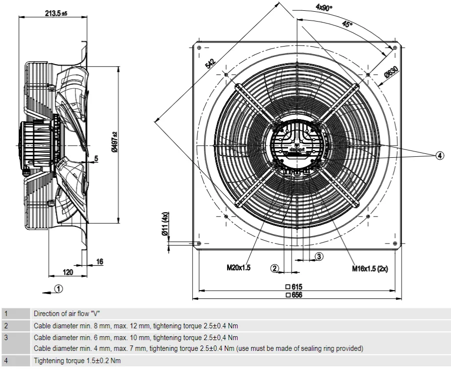 Ebmpapst W3G500-GA74-21 230V AC 740W Axial Cooling Fan