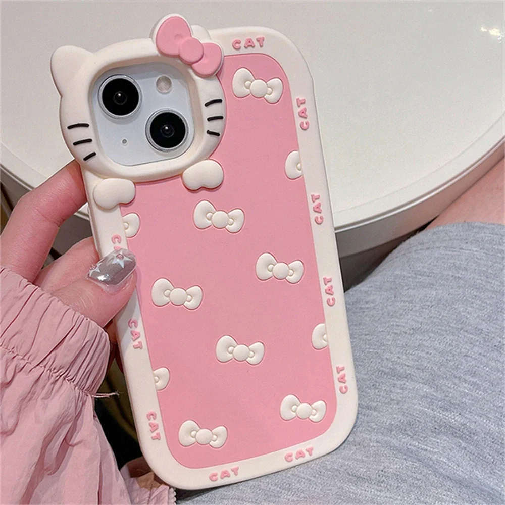 Korean Cute Cartoon Kitty Silicone Protective Phone Case For Iphone 15 ...