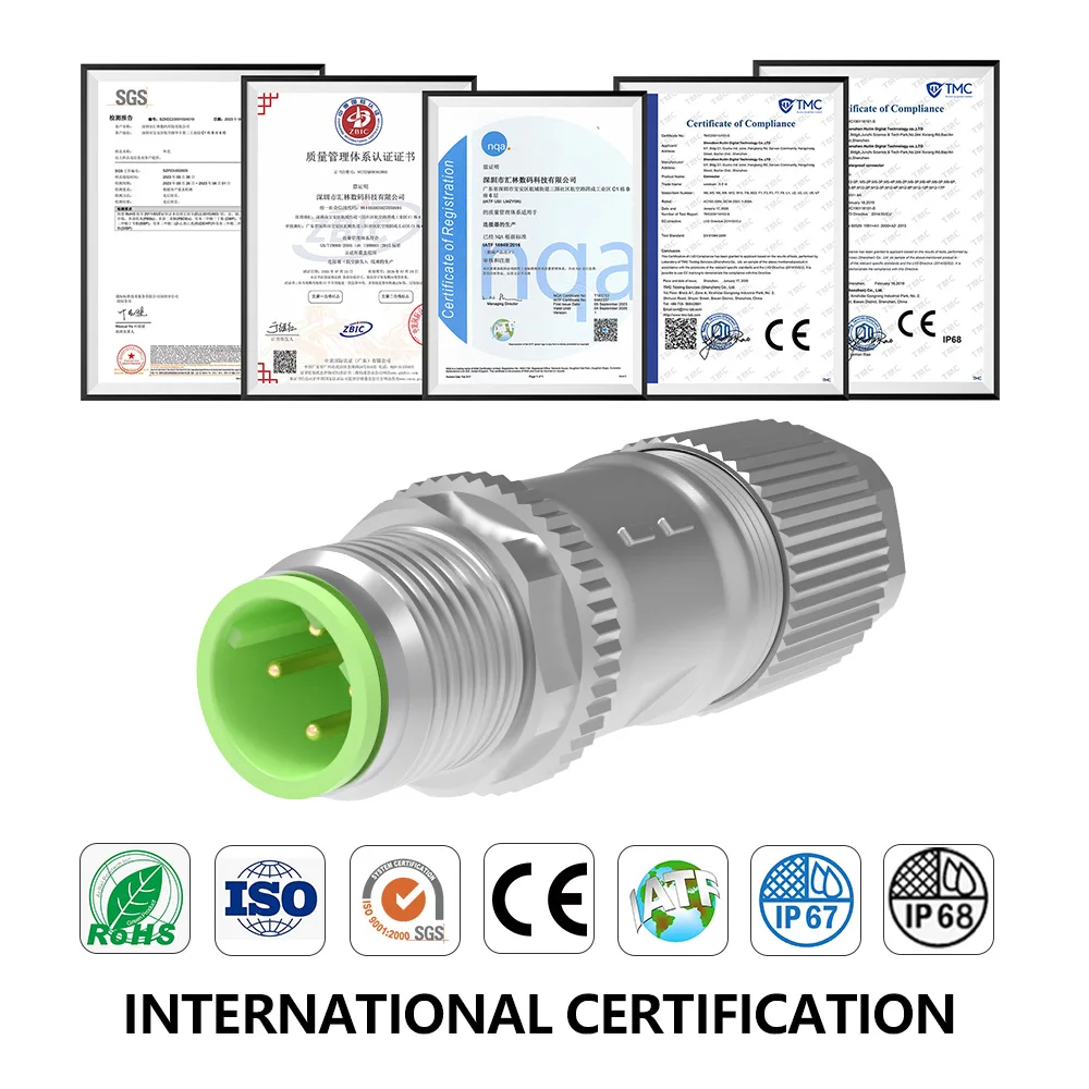M12 Connector 4 Pin D Code - IP67 Waterproof Field Install