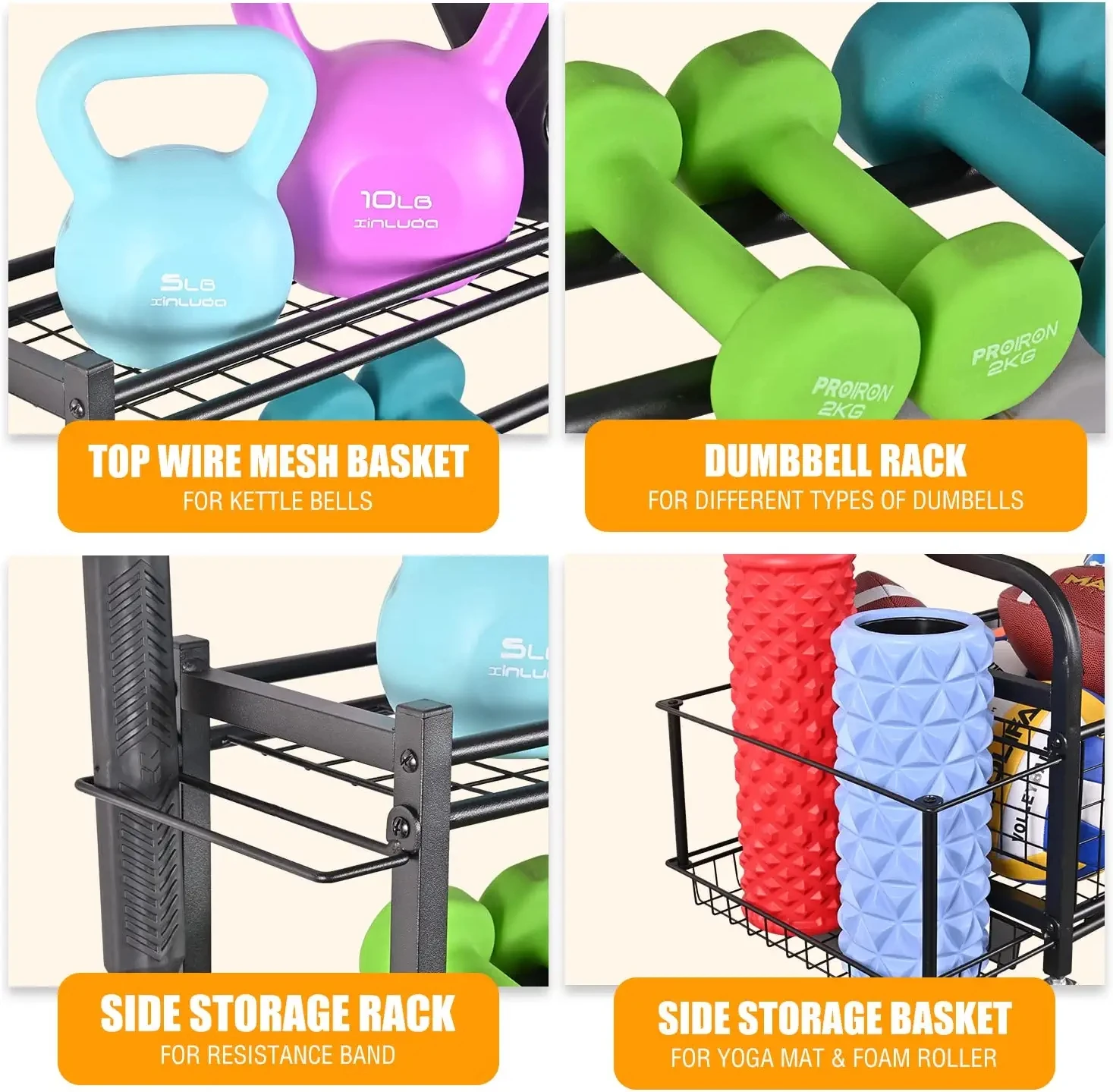 Home Gym Heavy Duty Storage Rack For Dumbbells Kettlebells Yoga Mat And ...