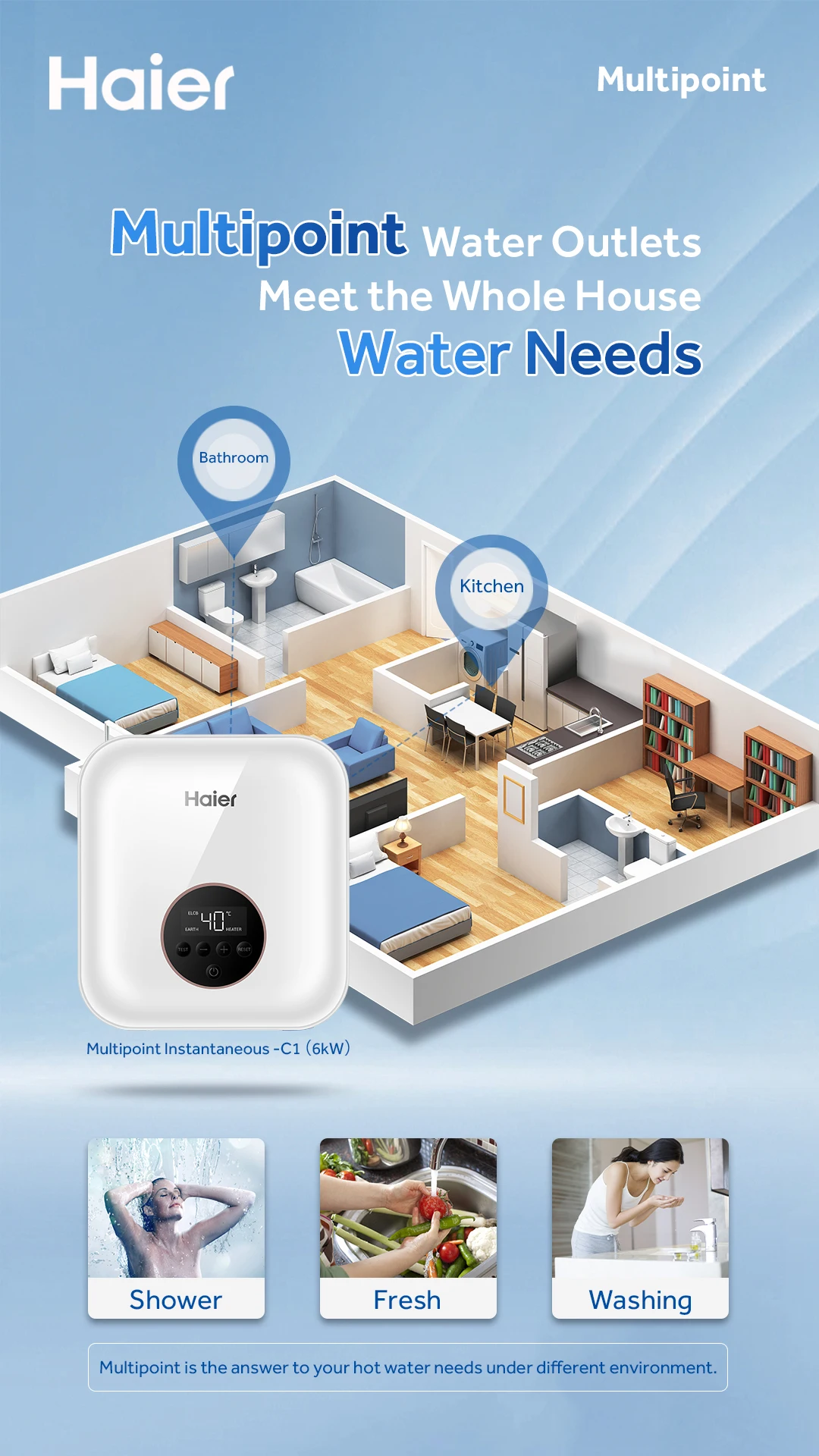 Haier Energy Save Home 220v 6kw Electric Bath Water Heater Instant ...