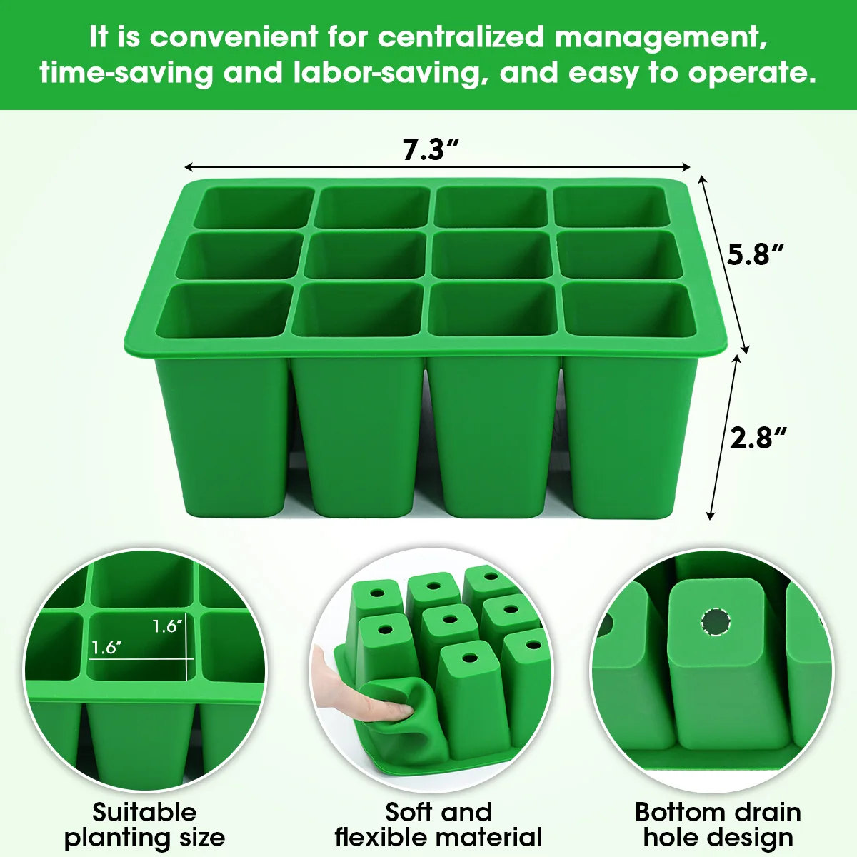 Silicone Rubber 12 Cells Holes Reusable Seed Starter Tray for ...