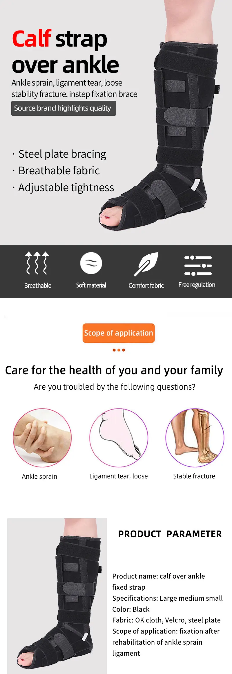 Ankle Fixation Bracket Sprained Foot Drop Ankle Fixation Brace Calf ...