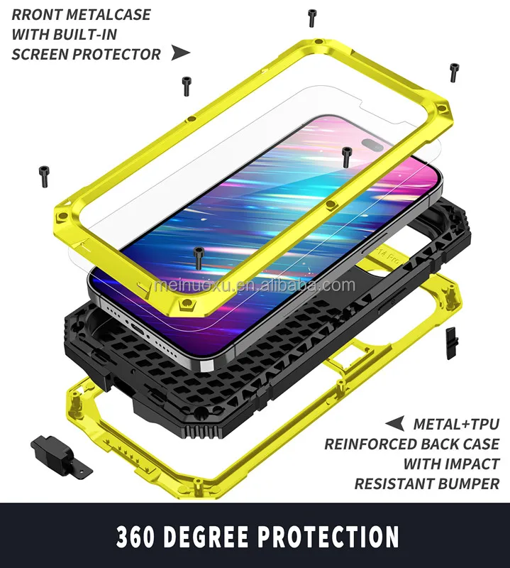 Heavy Duty Metal Armor Full Body Case For Iphone 15 14 13 12 11 Pro Max ...