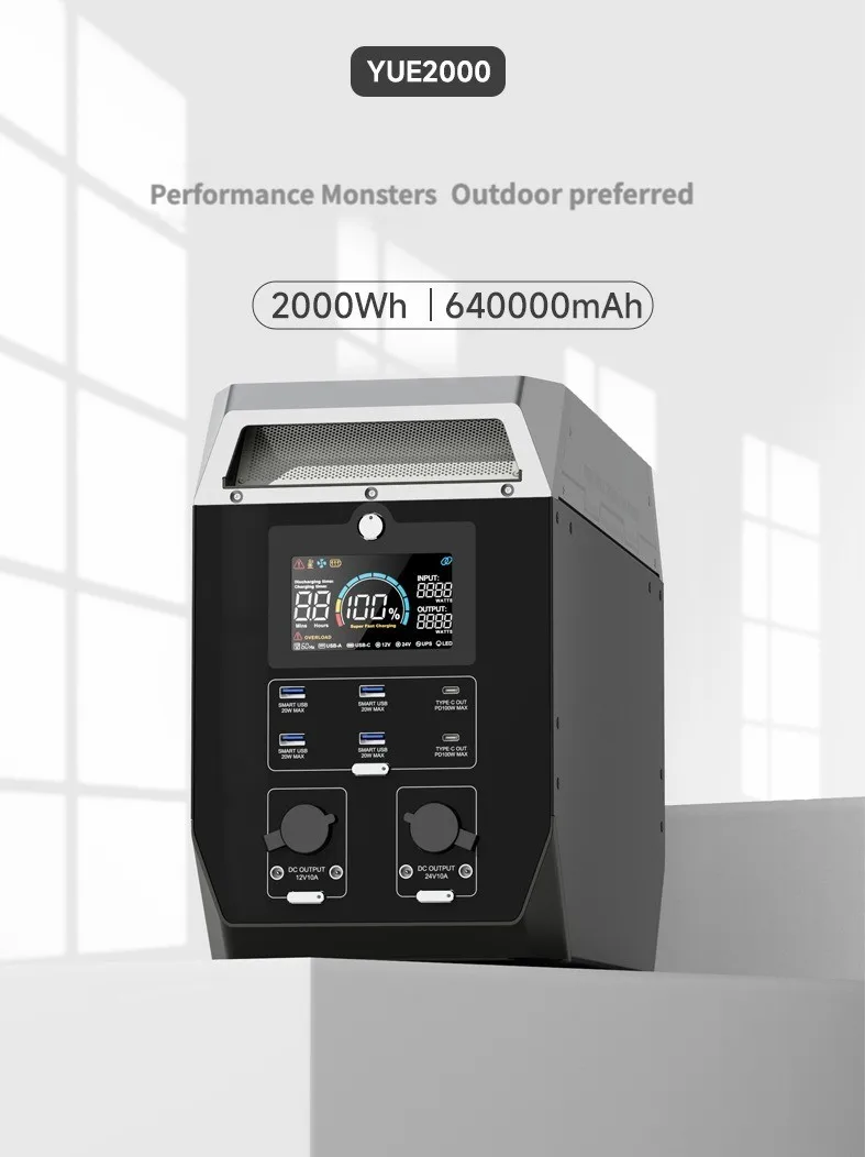 2000W 2000WH Portable Power Station Bank Supply Solar Generator Wholesale Travel Home Lifepo4 ...