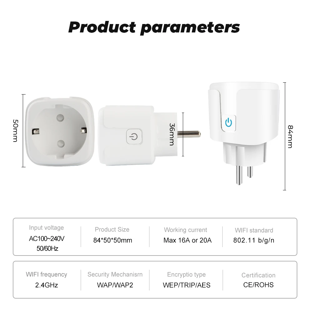 Smatrul 20a Tuya Wifi Eu Smart Socket Plug Wireless Remote Voice ...